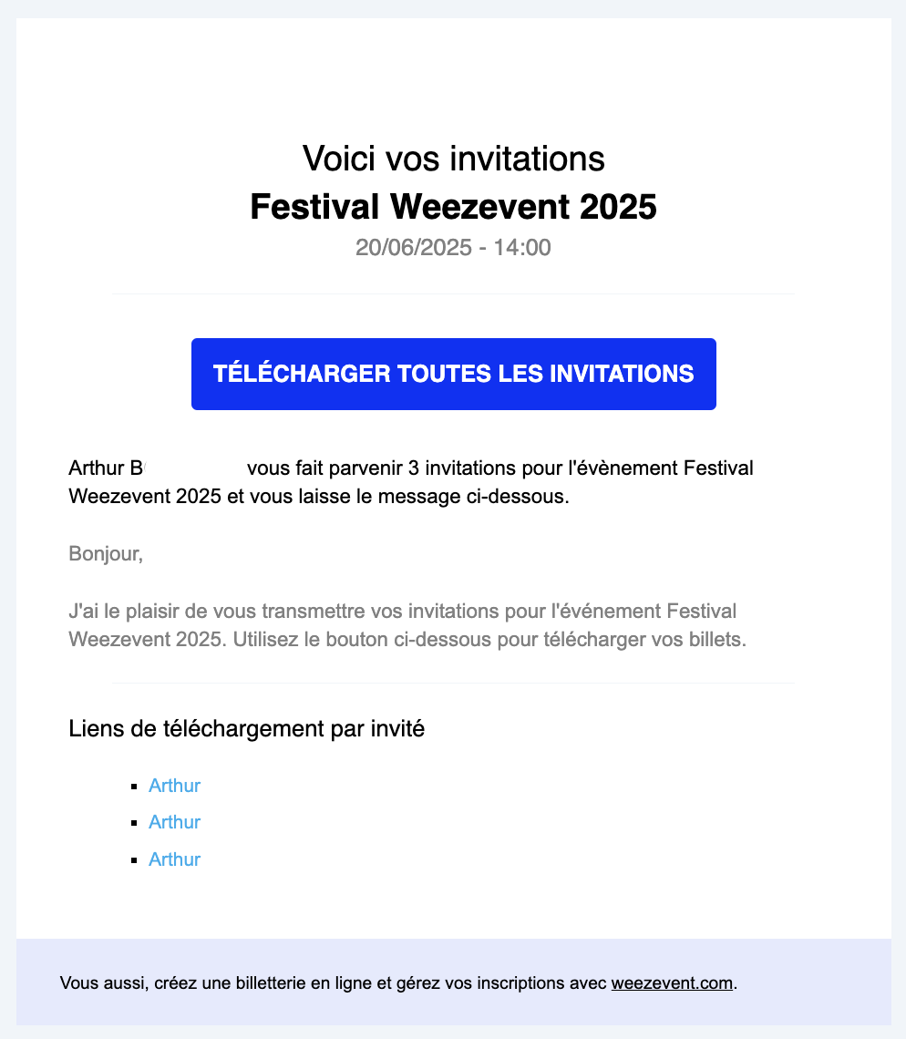 Envoyer des invitations pour mon événement